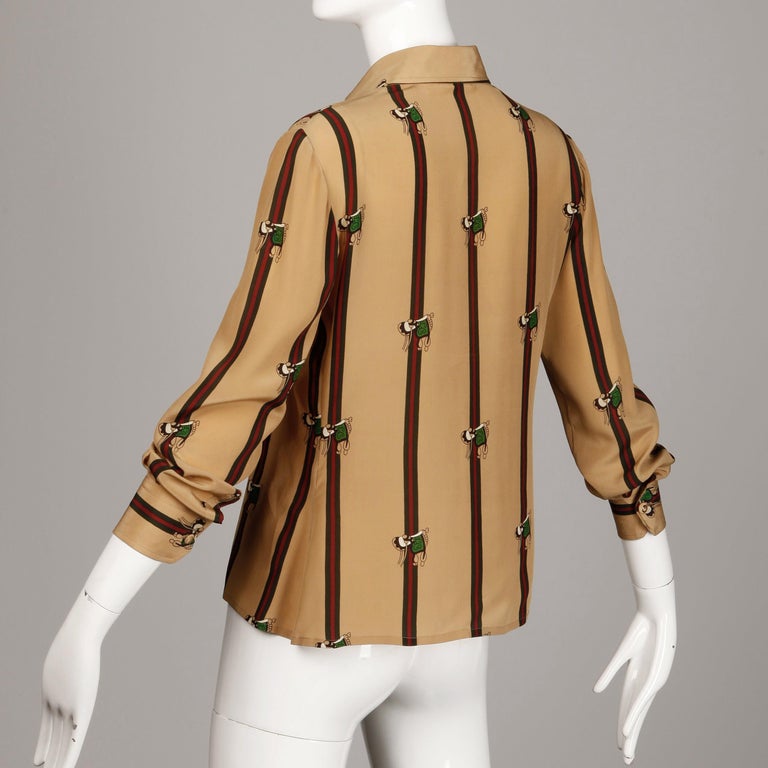 1970s Gucci Vintage Silk Equestrian Blouse at 1stDibs