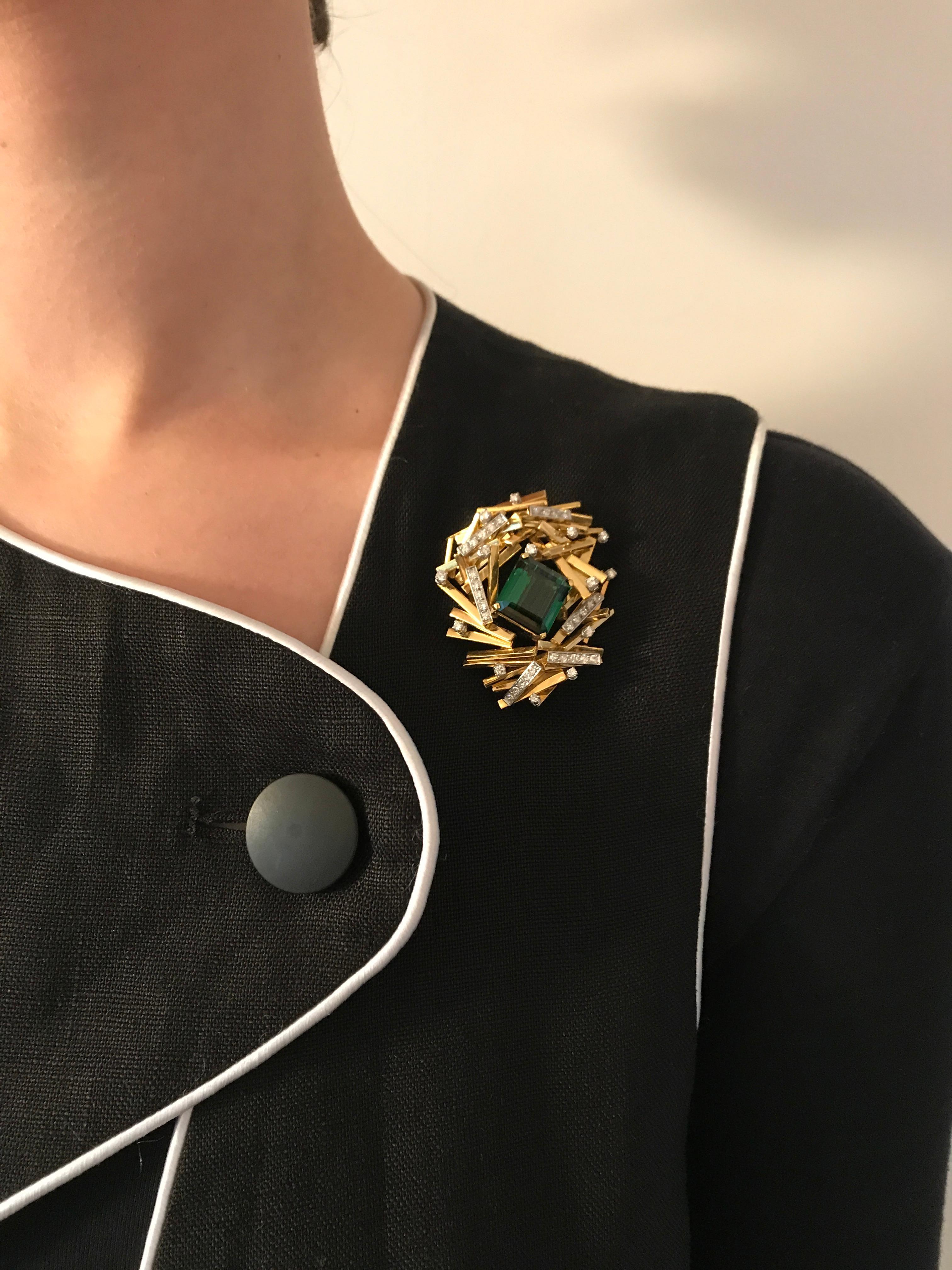 1970s H. Stern Modernist Diamond Tourmaline Gold and Platinum Brooch at ...