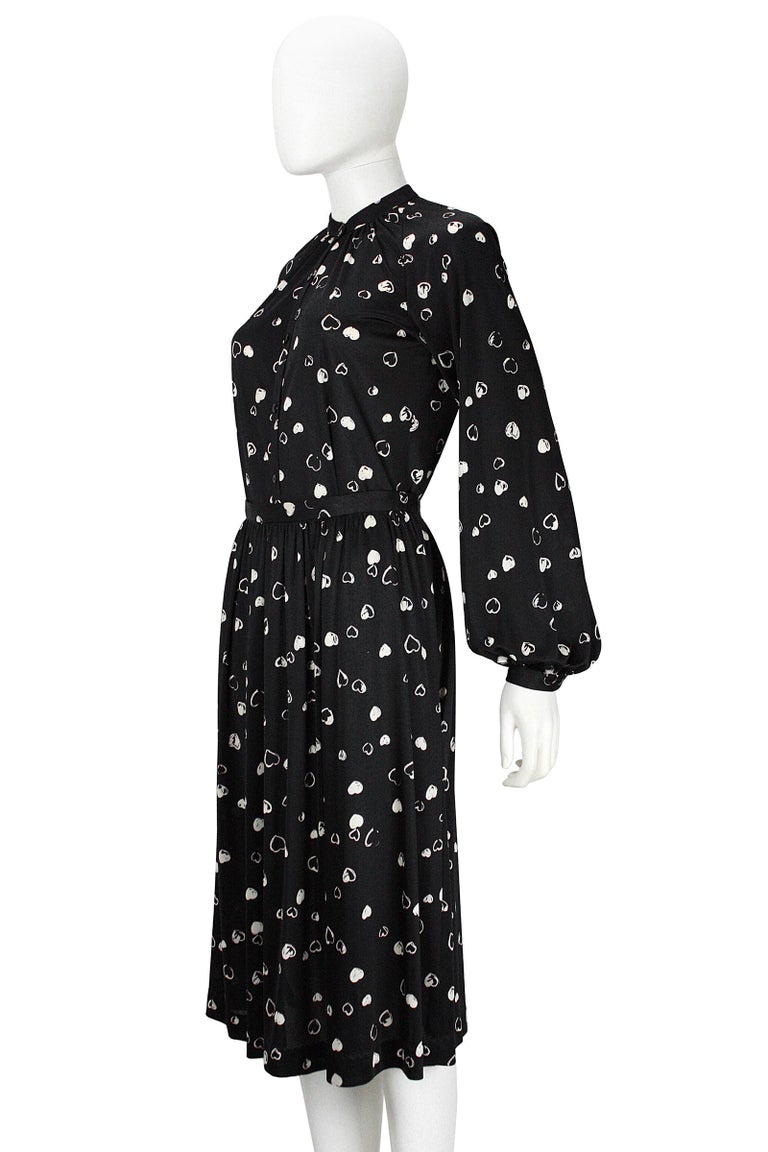 1970s Halston Black and White Heart Print Button-Down Shirt and Skirt ...