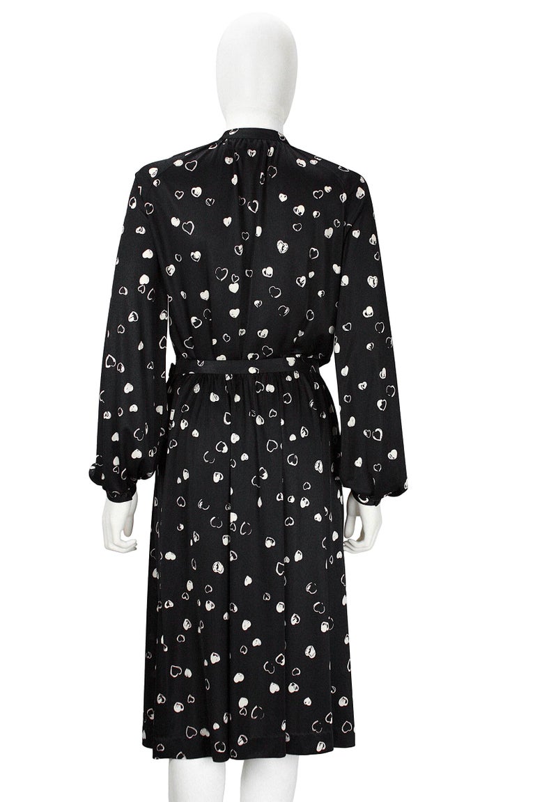1970s Halston Black and White Heart Print Button-Down Shirt and Skirt ...