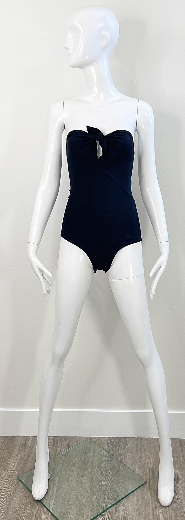 1970s Halston Black Strapless Bandeau Keyhole Vintage 70s Swimsuit ...