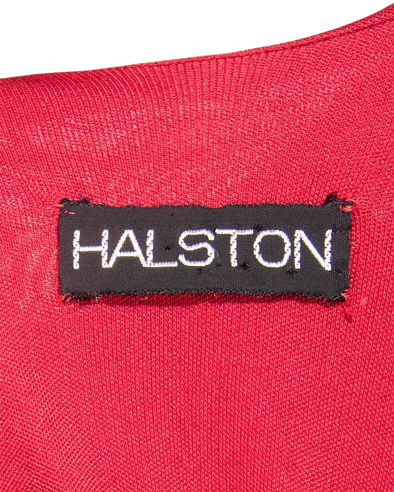 1970's Halston Red V-Neck Jersey Gown For Sale at 1stDibs