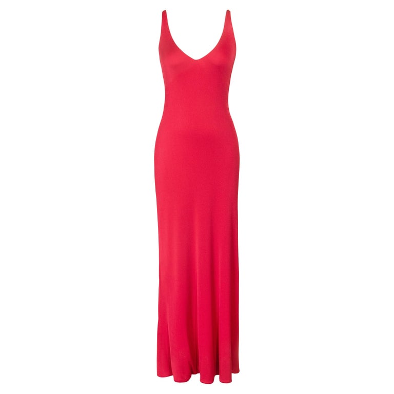 1970's Halston Red V-Neck Jersey Gown For Sale at 1stDibs