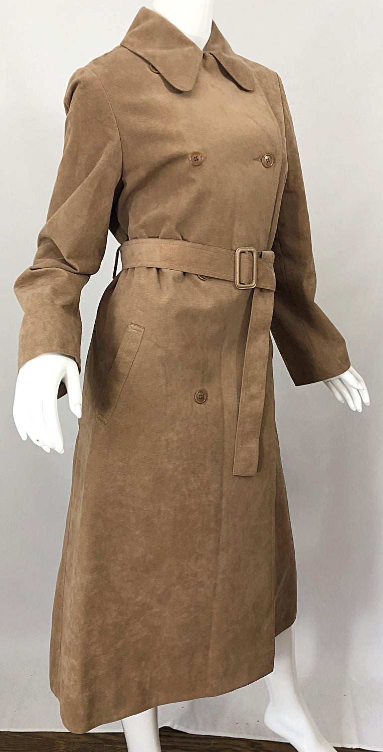 1970s Halston Ultrasuede Khaki Brown Double Breasted Vintage Spy Trench ...