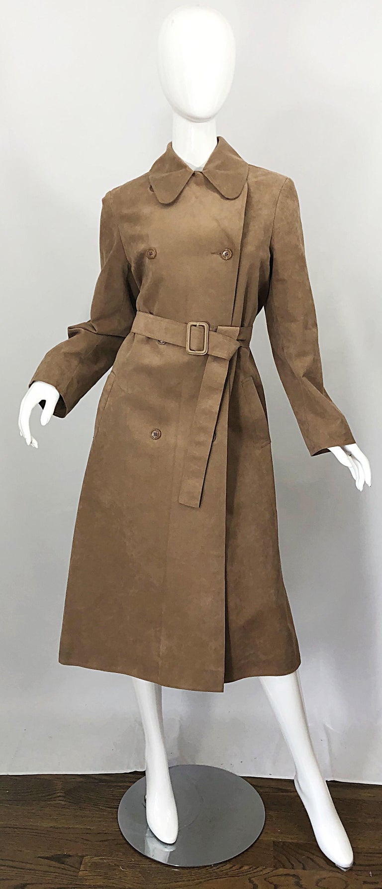1970s Halston Ultrasuede Khaki Brown Double Breasted Vintage Spy Trench ...