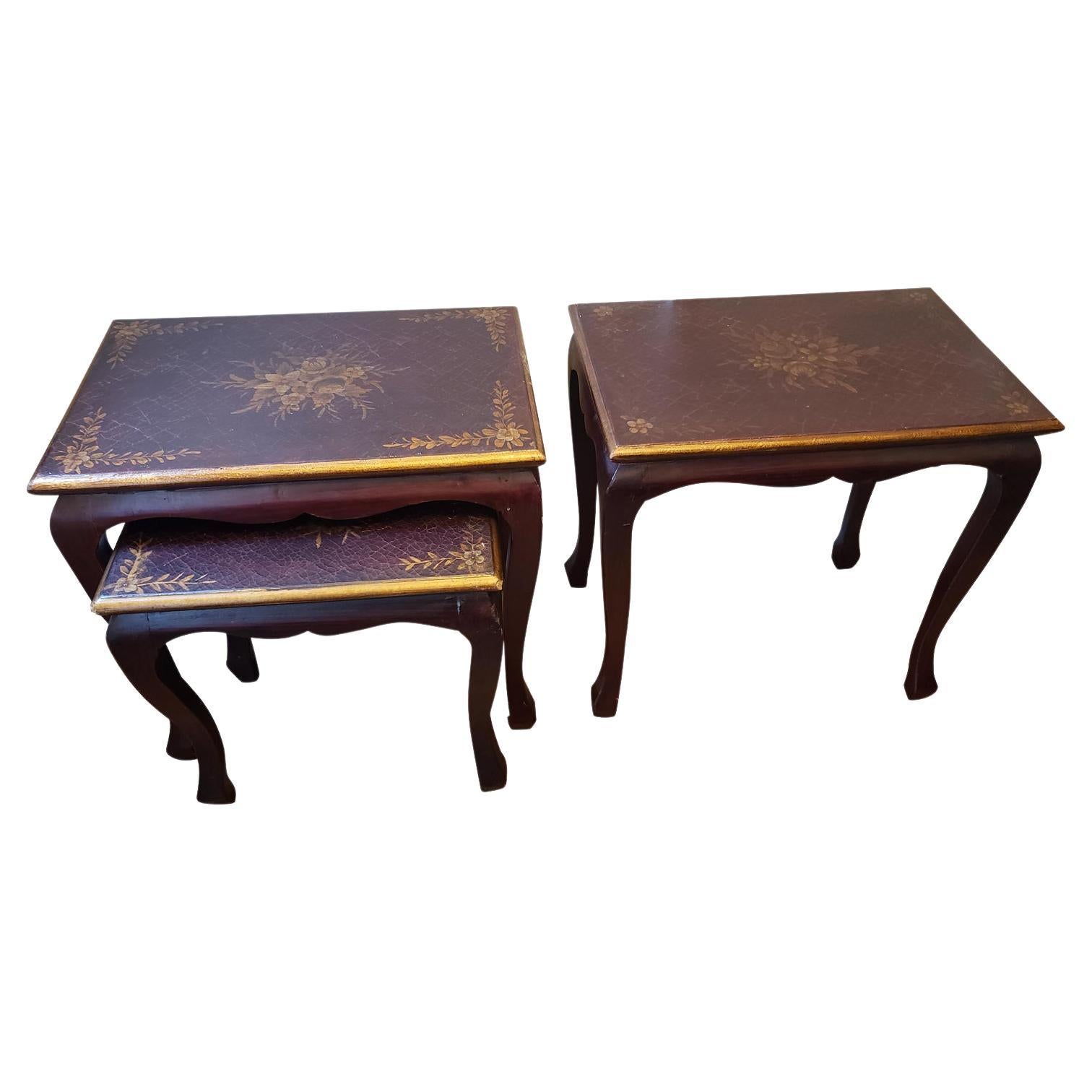 1970s Hand Crackle Painted Nesting Side Tables, Set of 3 For Sale at ...