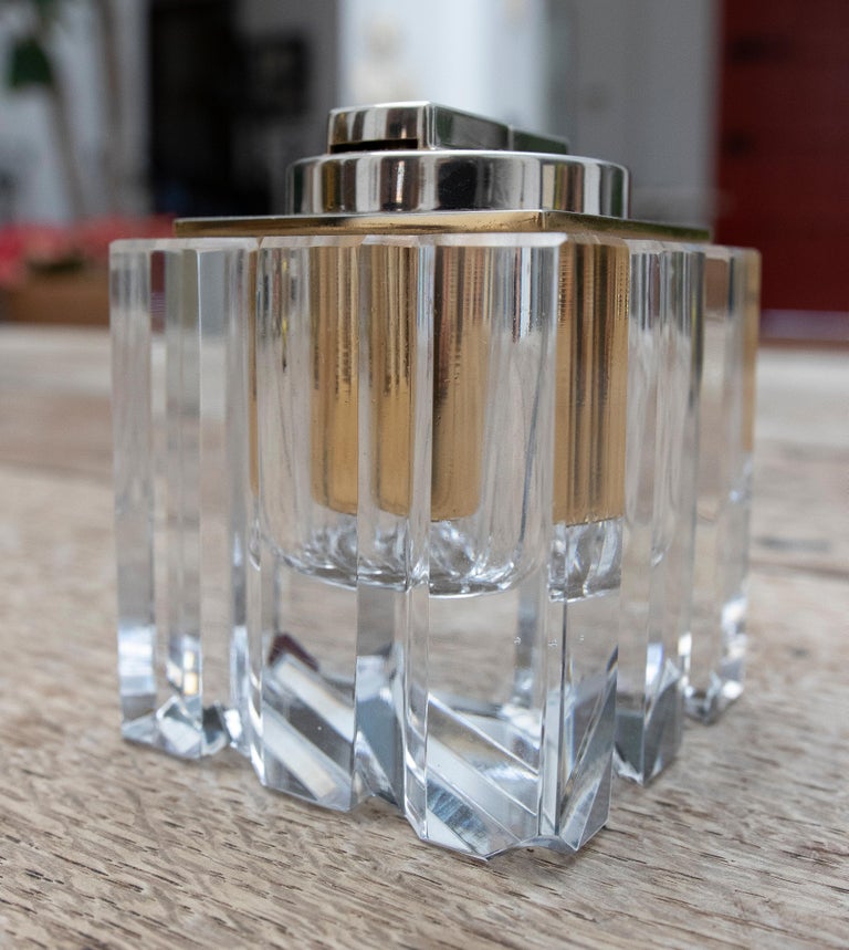 1970s Hand-Cut Crystal Lighter with Gilded Metal For Sale at 1stDibs