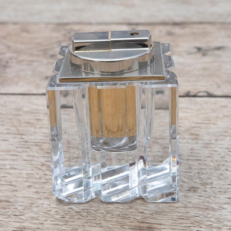 1970s Hand-Cut Crystal Lighter with Gilded Metal For Sale at 1stDibs