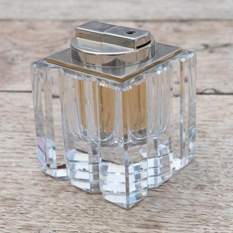 1970s Hand-Cut Crystal Lighter with Gilded Metal For Sale at 1stDibs