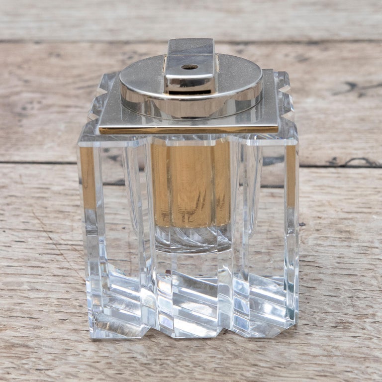 1970s Hand-Cut Crystal Lighter with Gilded Metal For Sale at 1stDibs