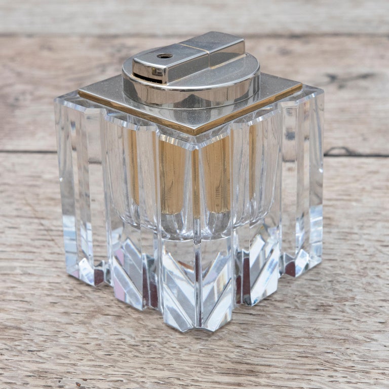 1970s Hand-Cut Crystal Lighter with Gilded Metal For Sale at 1stDibs