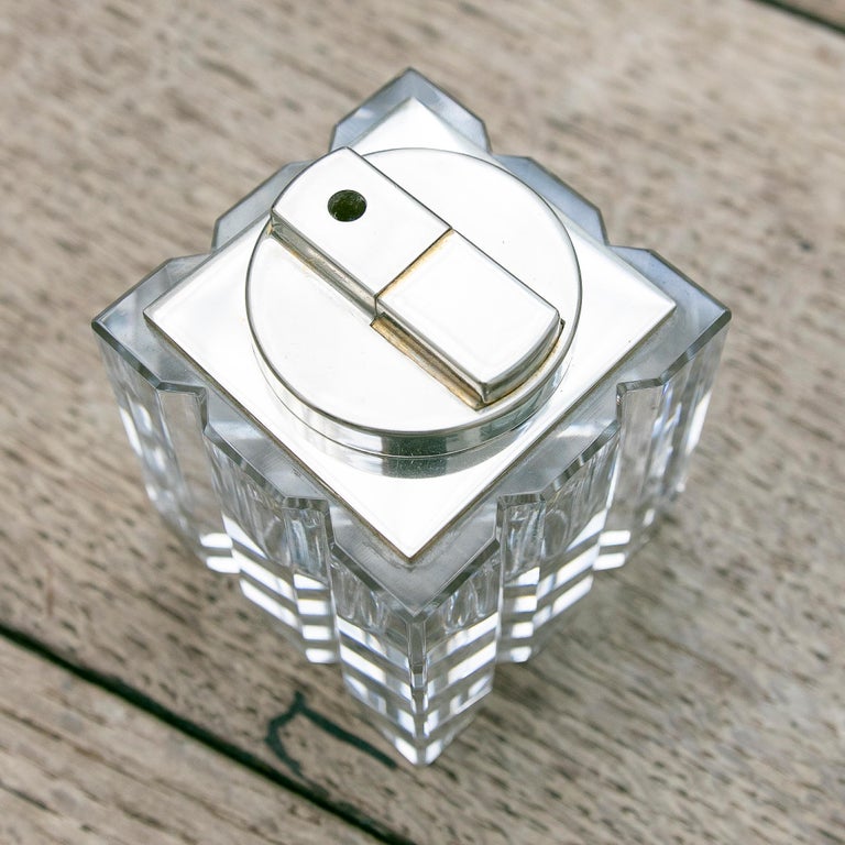1970s Hand-Cut Crystal Lighter with Gilded Metal For Sale at 1stDibs