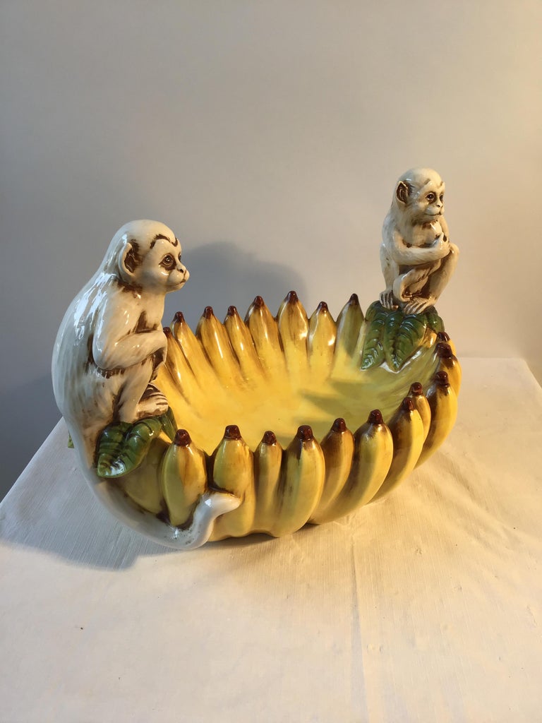 1970s Hand Painted Italian Ceramic Monkey Bowl Made for Gumps at 1stDibs
