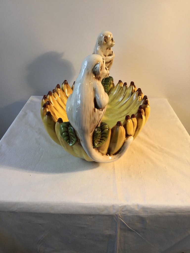 1970s Hand Painted Italian Ceramic Monkey Bowl Made for Gumps at 1stDibs