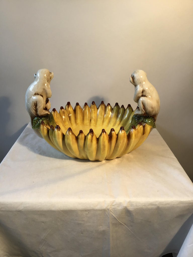 1970s Hand Painted Italian Ceramic Monkey Bowl Made for Gumps at 1stDibs