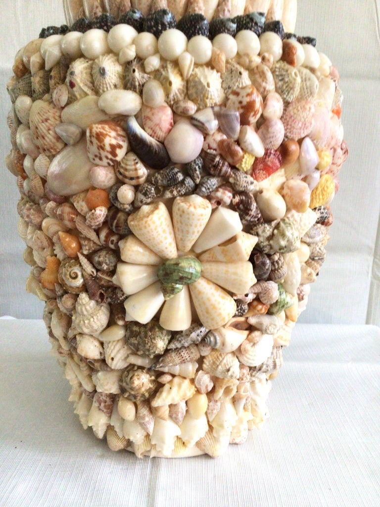1970s Handmade Shell Art Vase For Sale at 1stDibs