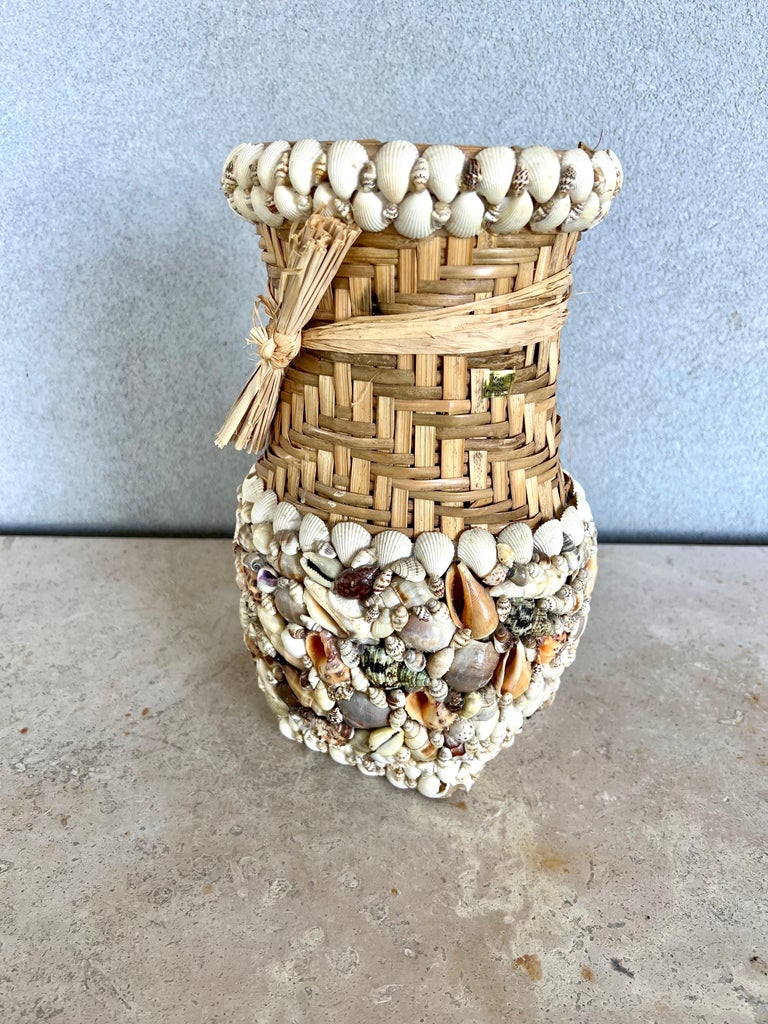 1970's Handmade Shell Art Vase Made in Philippines For Sale at 1stDibs