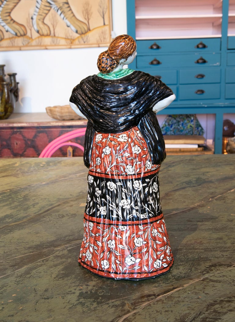 1970s Handpainted Glazed Ceramic Sculpture of a Woman in Typical ...