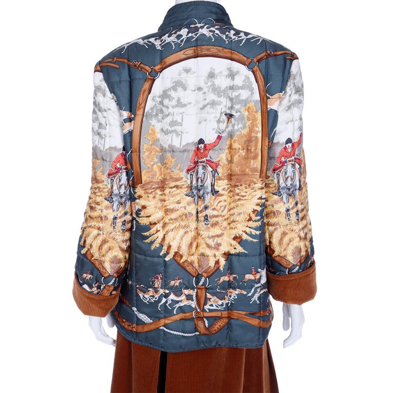 1970s Hermes Reversible Le Bien Aller Fox Hunt Scarf Print Jacket and ...