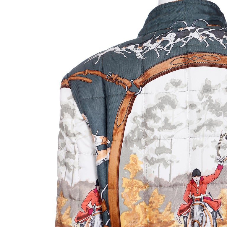 1970s Hermes Reversible Le Bien Aller Fox Hunt Scarf Print Jacket and ...