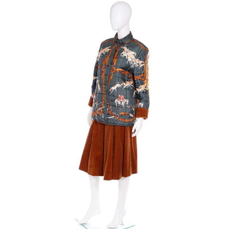 1970s Hermes Reversible Le Bien Aller Fox Hunt Scarf Print Jacket and ...