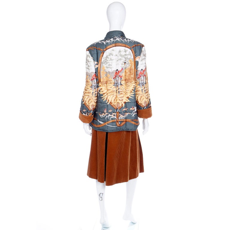 1970s Hermes Reversible Le Bien Aller Fox Hunt Scarf Print Jacket and ...