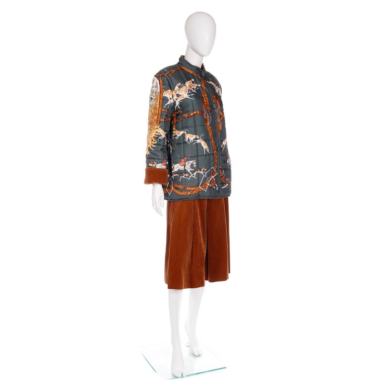 1970s Hermes Reversible Le Bien Aller Fox Hunt Scarf Print Jacket and ...