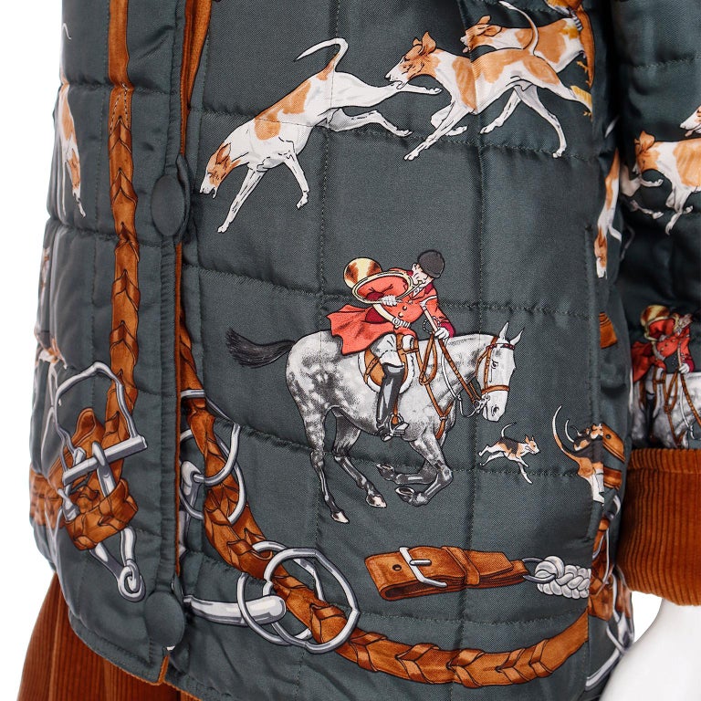 1970s Hermes Reversible Le Bien Aller Fox Hunt Scarf Print Jacket and ...