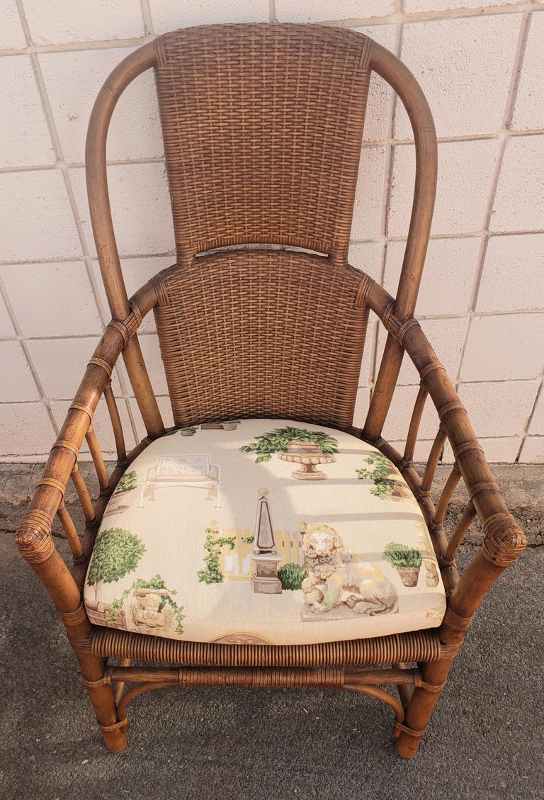 1970s High Hoop Back Rattan and Leather Straps Arm Chairs, a Pair For ...