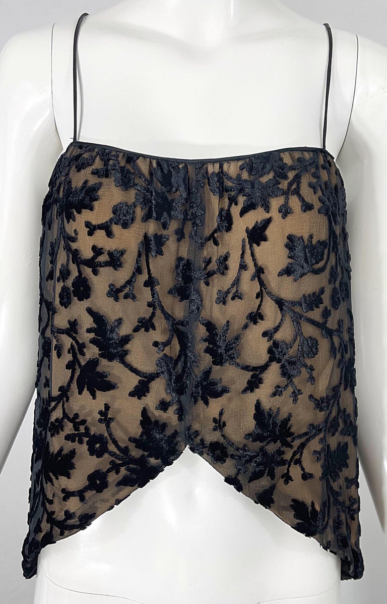 1970s Holly’s Harp Black + Nude Silk Chiffon Cut Velvet Vintage 70s ...