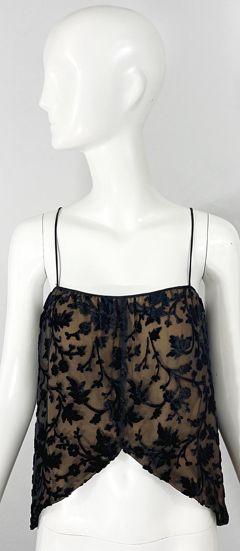 1970s Holly’s Harp Black + Nude Silk Chiffon Cut Velvet Vintage 70s ...