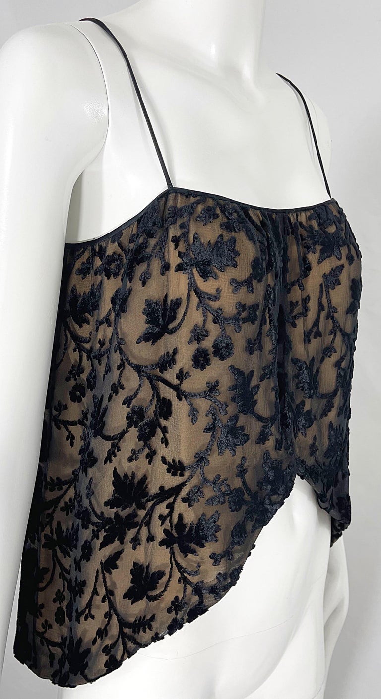 1970s Holly’s Harp Black + Nude Silk Chiffon Cut Velvet Vintage 70s ...