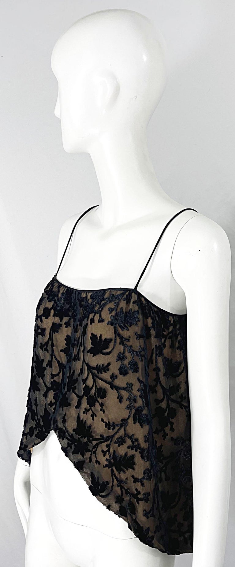 1970s Holly’s Harp Black + Nude Silk Chiffon Cut Velvet Vintage 70s ...