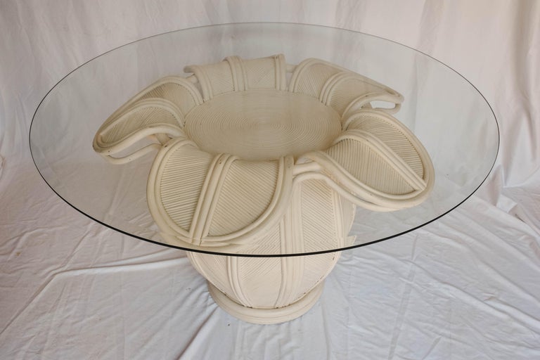 1970s Hollywood Regency Rattan Flower Dining Table with Glass Top at ...