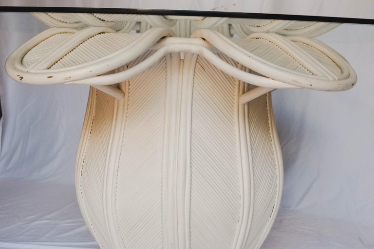 1970s Hollywood Regency Rattan Flower Dining Table with Glass Top at ...