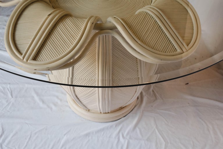 1970s Hollywood Regency Rattan Flower Dining Table with Glass Top at ...