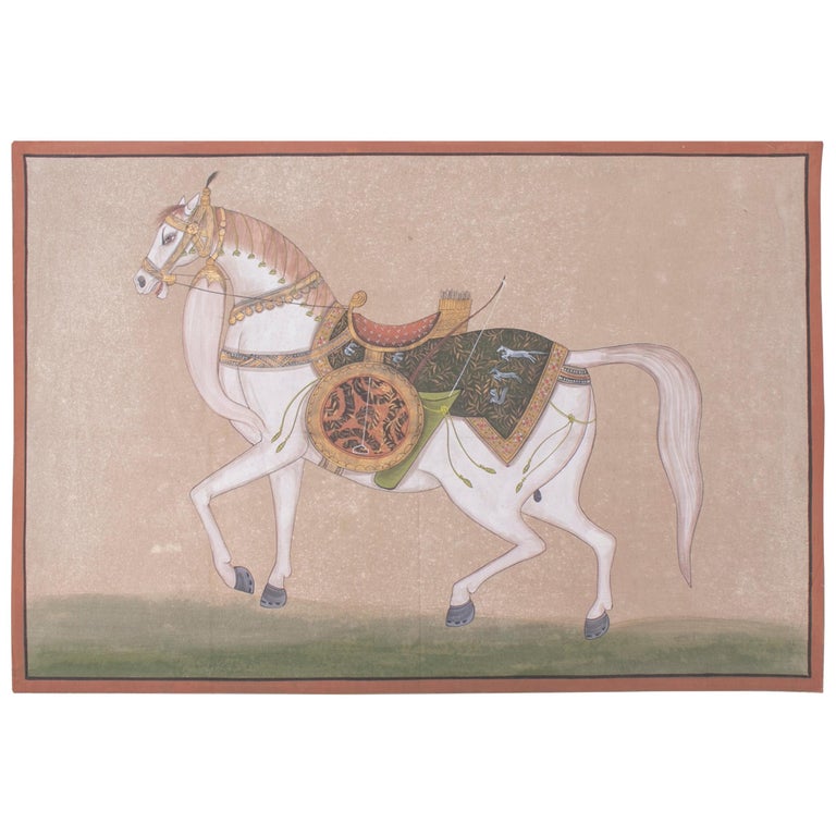 Peinture indienne des années 1970 « Cheval qui marche », huile sur ...