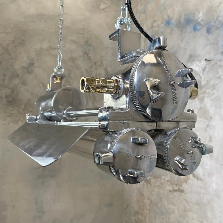 1970s Industrial Cast Aluminium, Glass and Brass Flameproof Strip Light ...