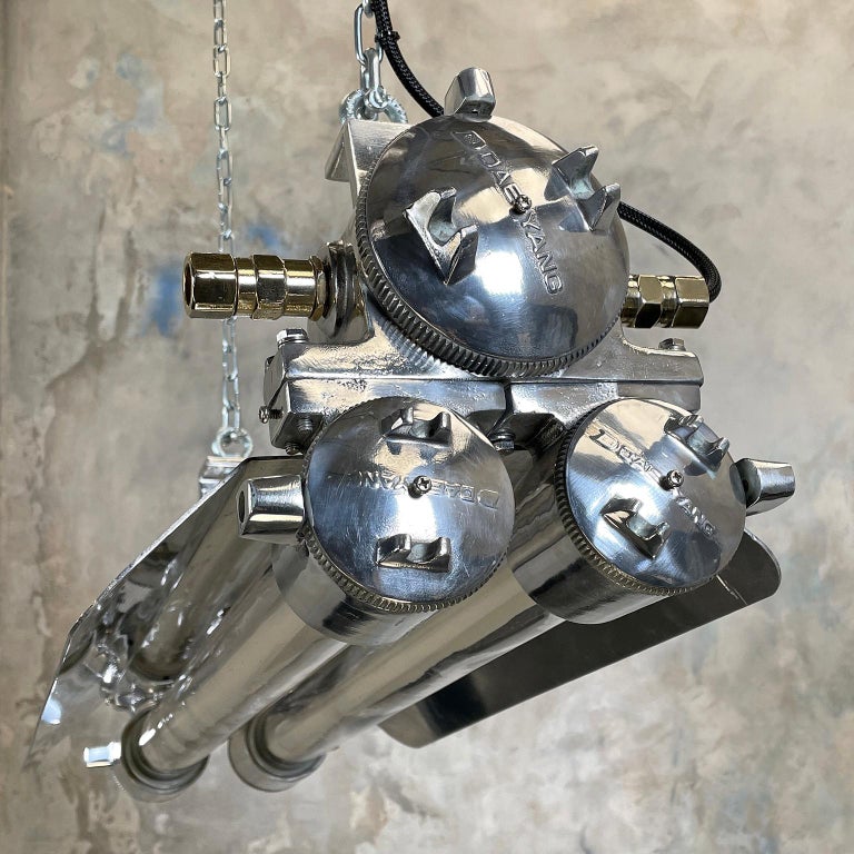 1970s Industrial Cast Aluminium, Glass and Brass Flameproof Strip Light ...