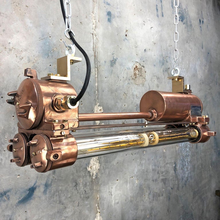 1970s Industrial Copper Flameproof LED Edison Tube Ceiling Strip ...