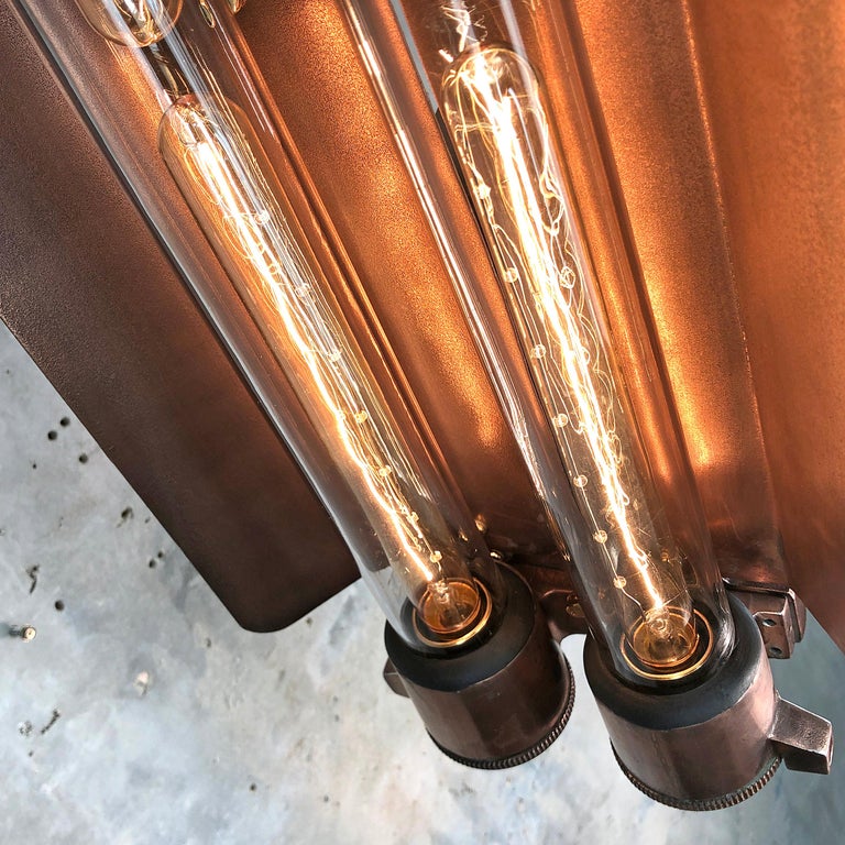 1970s Industrial Copper, Polished Brass and Glass Flameproof Tube Light ...