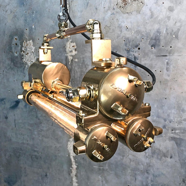 1970s Industrial Gold and Polished Brass and Glass Flameproof Edison ...