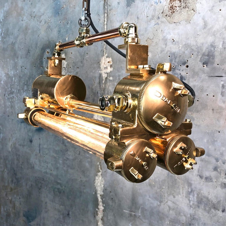 1970s Industrial Gold and Polished Brass and Glass Flameproof Edison ...