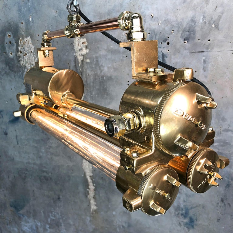 1970s Industrial Gold and Polished Brass and Glass Flameproof Edison ...