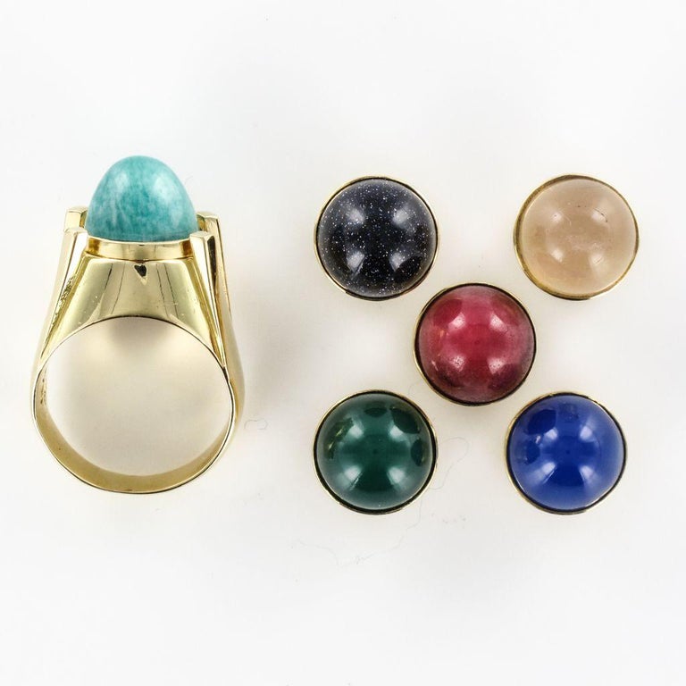 1970s Interchangeable Stones 18 Karat Yellow Gold Ring at 1stDibs ...