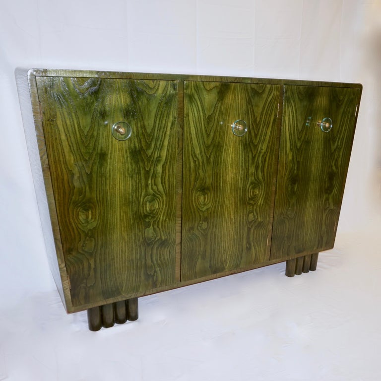 1970s Italian Ash Wood Green Malachite Pigmented Triangular Postmodern ...