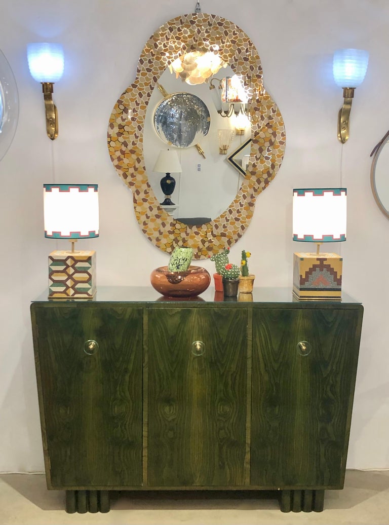 1970s Italian Ash Wood Green Malachite Pigmented Triangular Postmodern ...
