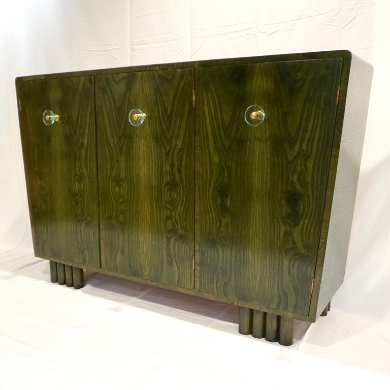 1970s Italian Ash Wood Green Malachite Pigmented Triangular Postmodern ...