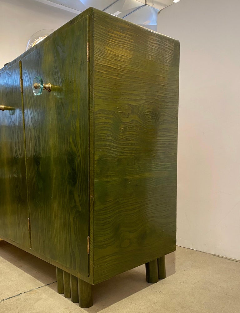 1970s Italian Ash Wood Green Malachite Pigmented Triangular Postmodern ...