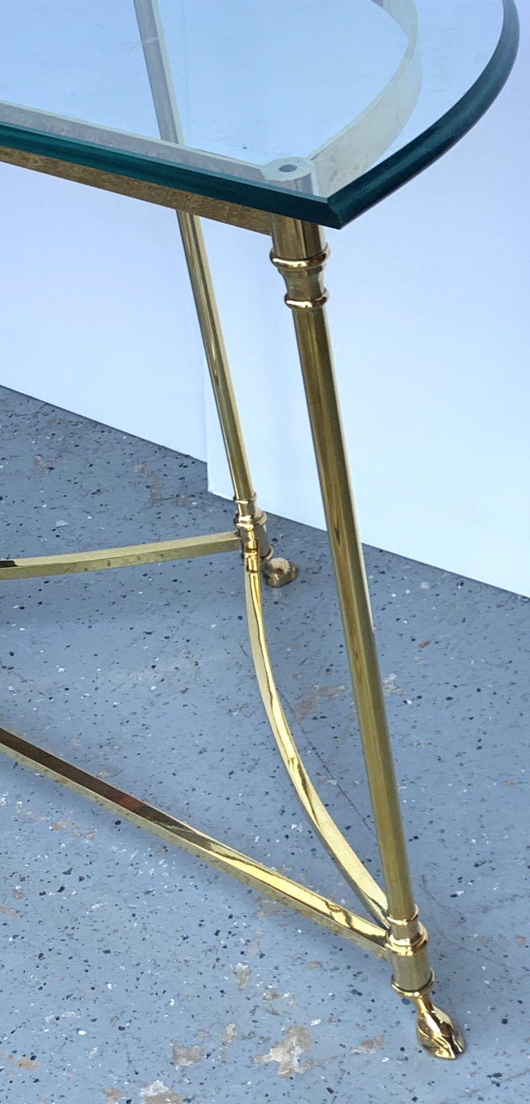 1970s Italian Brass Hoof Footed Demilune Console Table For Sale at 1stDibs